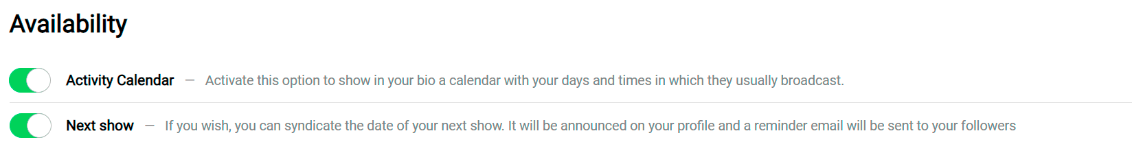 New features: Next Broadcast and Activity Calendar